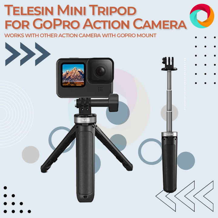 TELESIN Mini Desktop Extendable Selfie Stick Tripod for Go Pro Max Hero ...