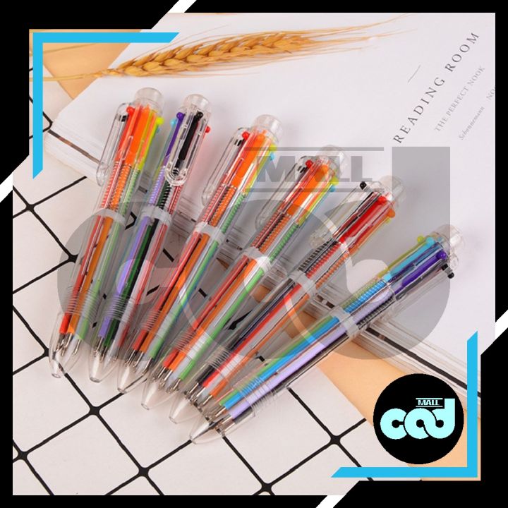 CODMALL Pulpen 6 Warna Transparan Pena Ballpont Pen Six-in-One Color ...