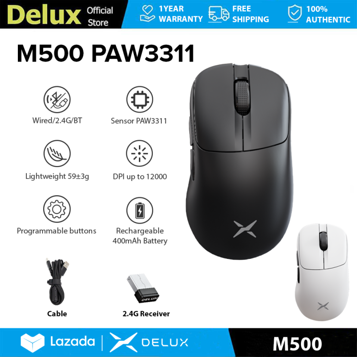 Delux M500 PAW3311 Gaming Mouse DPI MAX 12000 Wired 2.4G Wireless ...