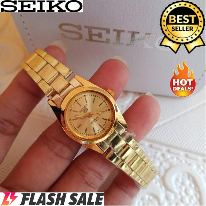 Seiko 5 21 Jewels Automatic Hand Movement All Gold Watch for Women(Gold ...