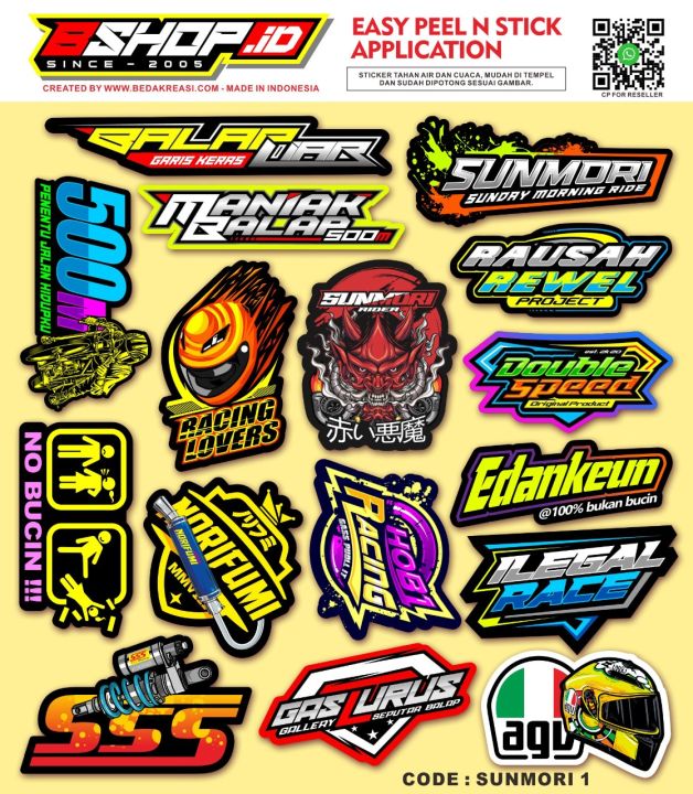 Sticker lembaran variasi sunmori isi banyak stiker keren stiker pack ...