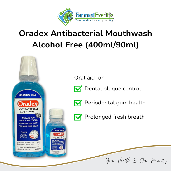 Oradex Antibacterial Mouthwash Alcohol Free (400ml/90ml) | Lazada