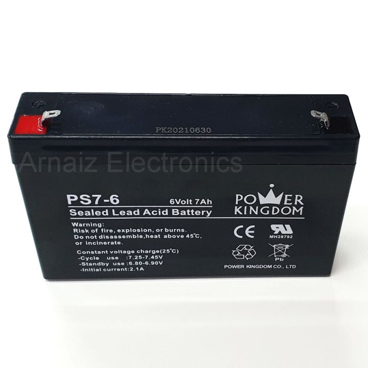 Power Kingdom 6V 7Ah SLA Rechargeable Battery PK7-6 Valve Regulated ...