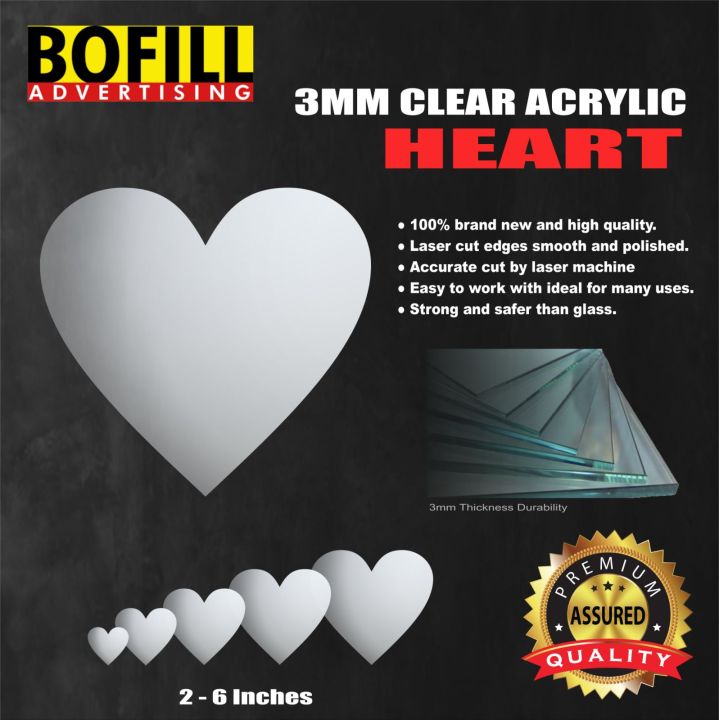 Clear Acrylic Heart Blanks DIY 2" to 6" Clear Pre Cut Sheets Customized ...