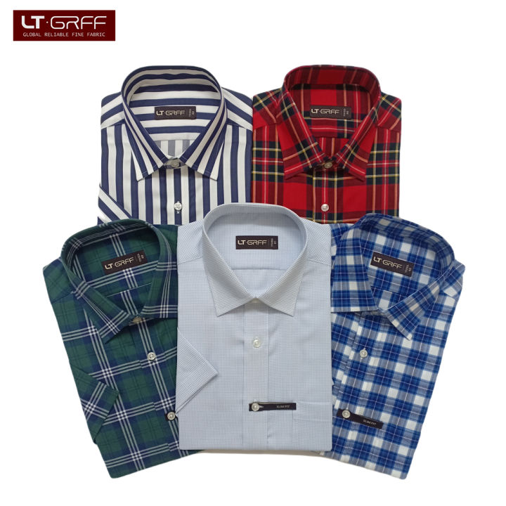 LT.GRFF เสื้อเชิ้ตแขนสั้น ทรง เข้ารูป Slim Fit | Lazada.co.th