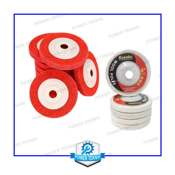 Mata Gerinda Poles Non Woven 4inch Merah & Putih poles Stainless / Non ...