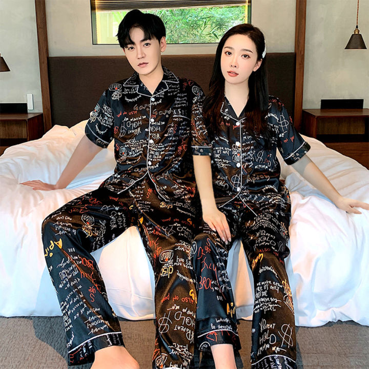 Jie's Couple plus size M-4XL Korean silk satin short sleeve pajama cute ...
