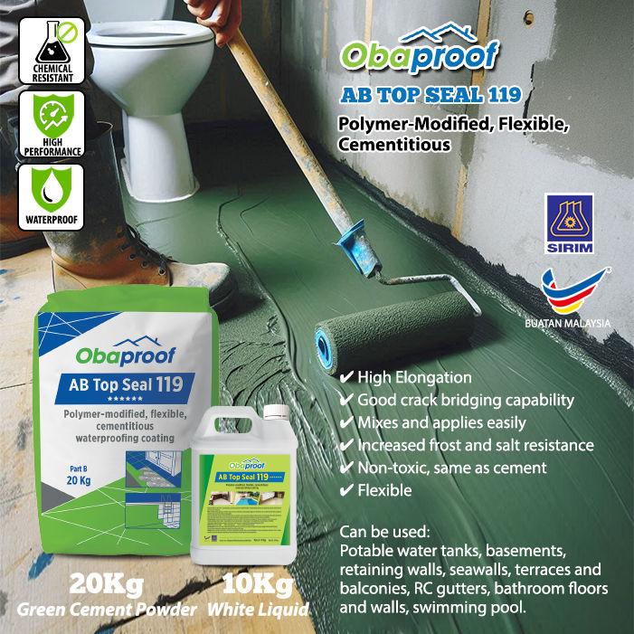20Kg+10Kg OBAPROOF AB TOP SEAL 119 Polymer-Modified, Flexible, Cementitious Waterproofing ...