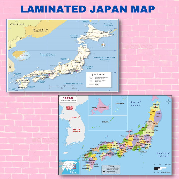 Laminated Japan Map, Political Map of Japan, Educational Charts for ...