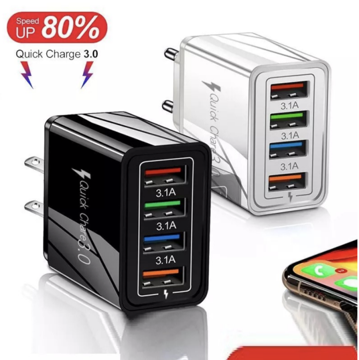 【USB Charger&COD Support】US plug for Philippines 4 USB Ports Charger ...