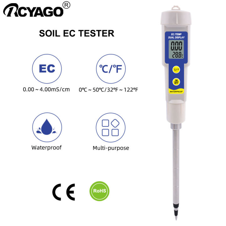 RCYAGO Digital Soil EC Meter Temperature Meter, 0~4.00mS/cm Eltrical ...