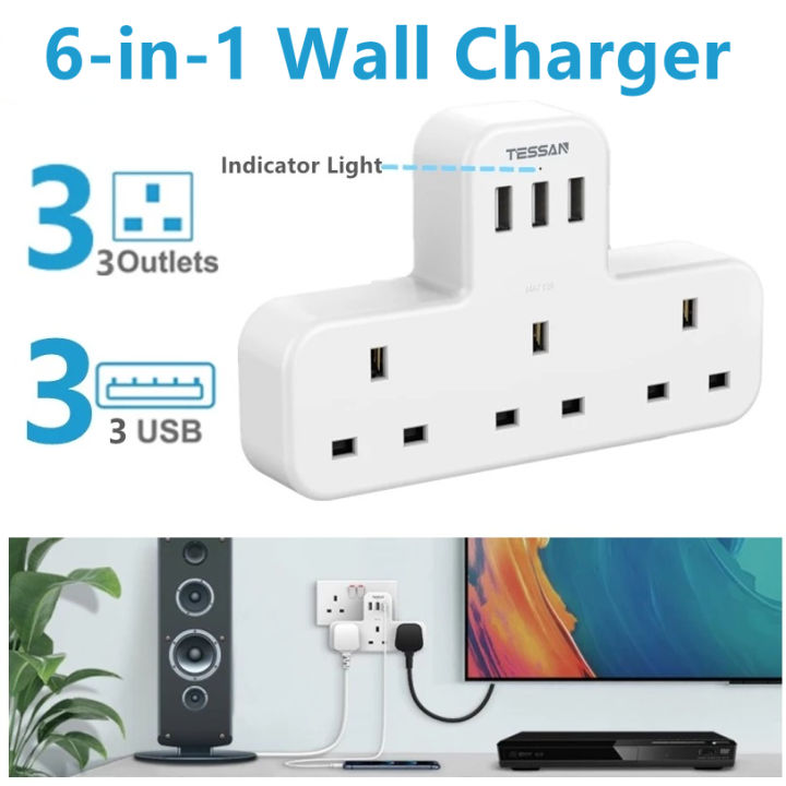TESSAN USB Wall Socket, 3250W 13A Kitchen Extension Plug With USB-C ...