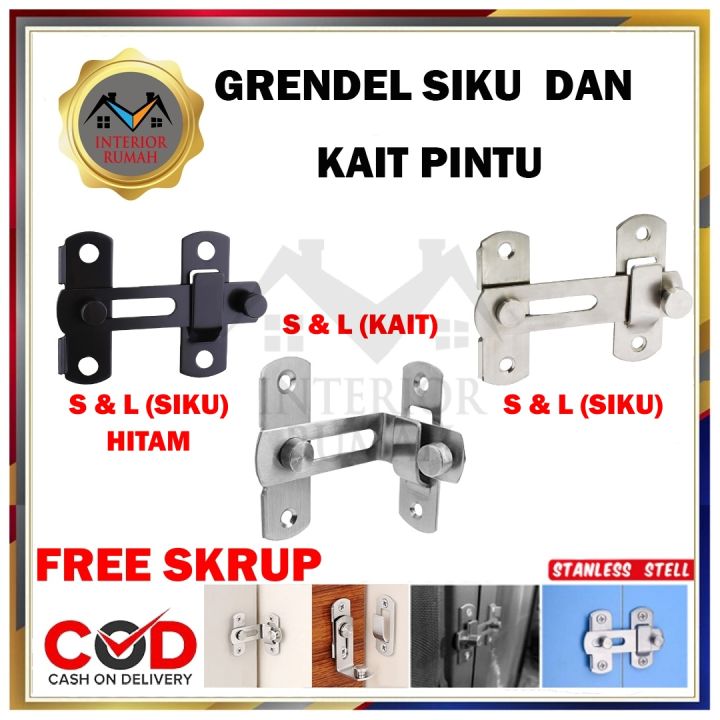 Grendel Slot Pintu Siku dan Kait S (Kecil) & L (Besar) Isi (1pcs ...