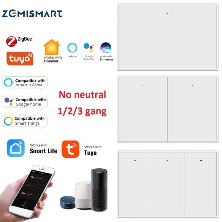 zemismart Zigbee No Neutral Smart Switch Wall Push Button Light Switch ...