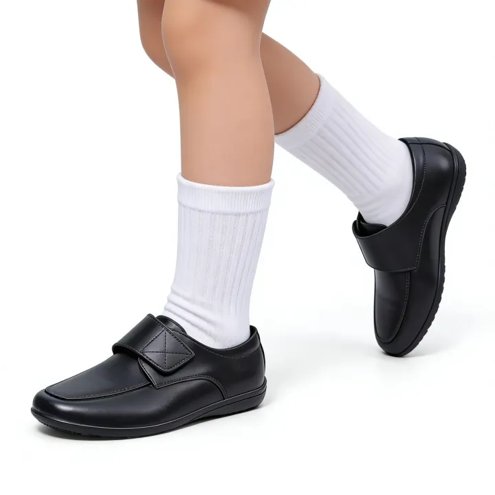 stylish black shoes for boys Back-to-school season black Velcro shoes ...