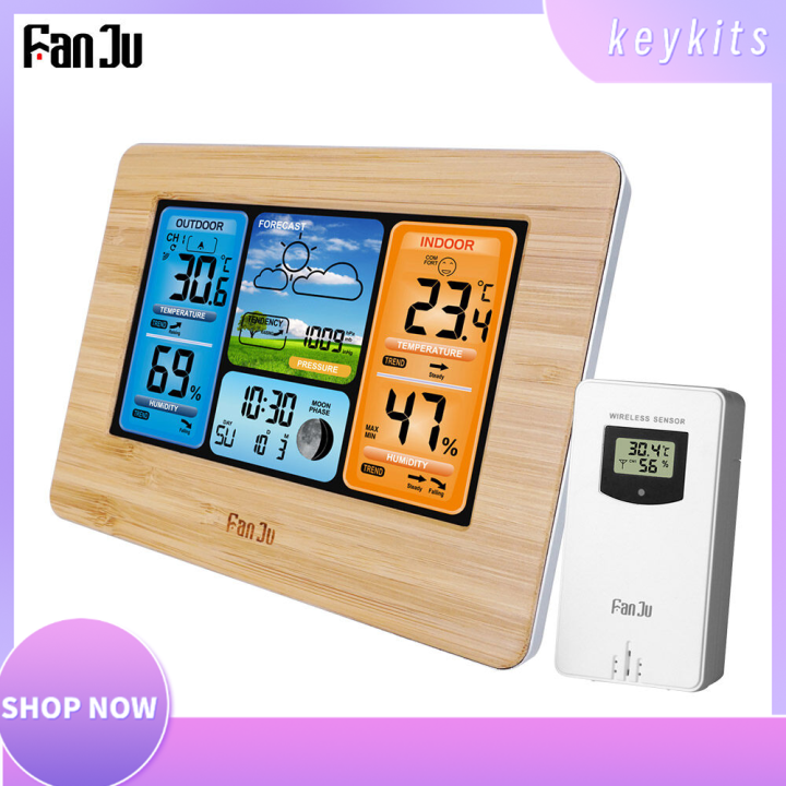 FanJu FJ3373 Multifunction Digital Weather Station LCD Alarm Clock Indoor Outdoor Weather ...