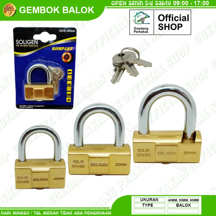 Gembok Kuningan Model Balok Gembok Pagar Pintu Soligen 40MM 50MM 60MM ...