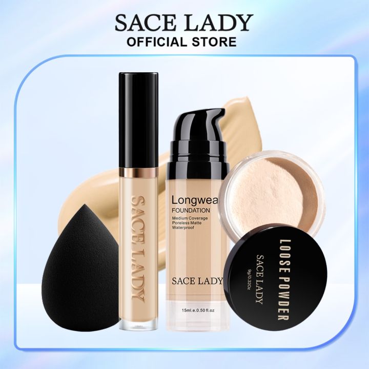 SACE LADY Liquid Foundation+Full Coverage Concealer+Oil Control Loose ...