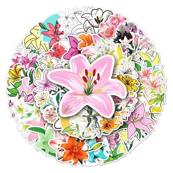 Ins Style 50pcs Lily Flower Decal Original Stickers For laptops/phones ...