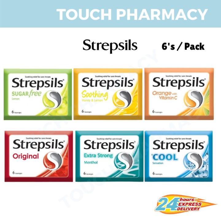 STREPSILS Sore Throat Lozenges Sugar Free Lemon/Honey Lemon Soothing ...