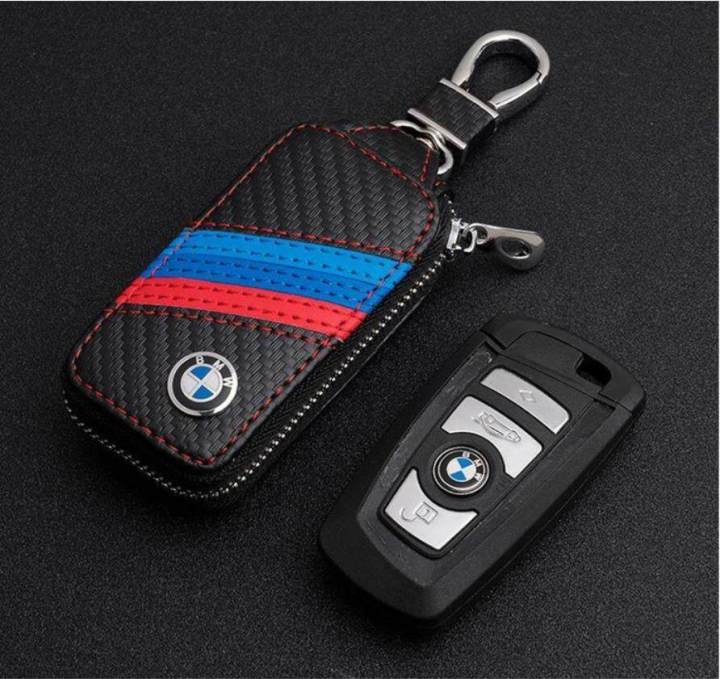 1PC Carbon fiber embossed leather car keys Case holder for BMW ...