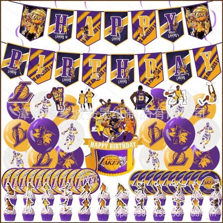 Kira Los Angeles Lakers theme kids birthday party decorations banner ...