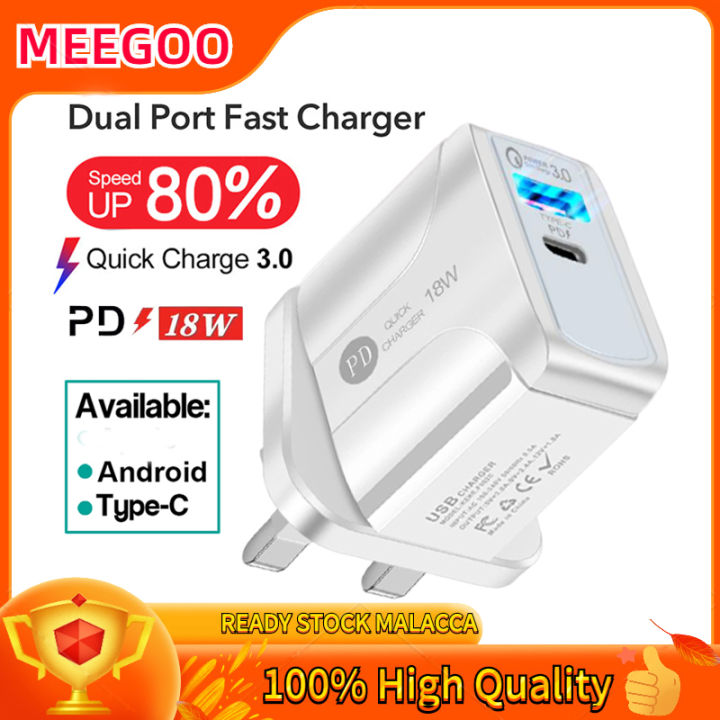 18W PD QC Fast Charging Adapter USB-C Power Adapter Dual Port USB+Type ...