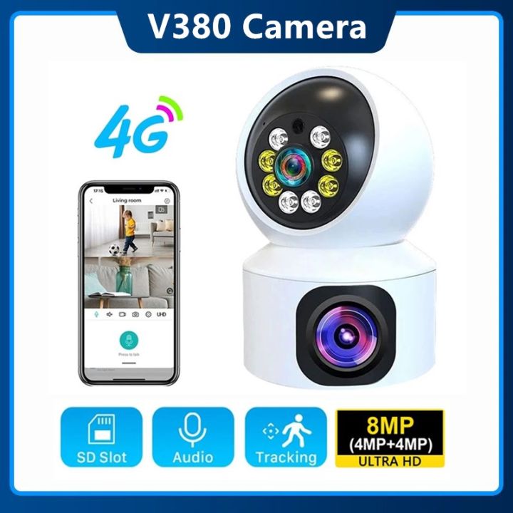 V380 4G SIM Card Camera Indoor PTZ 4K 8MP HD Dual Screen AI Human ...
