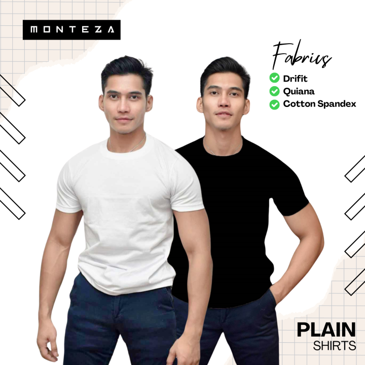 MONTEZA | PLAIN ROUND NECK SHIRT DRIFIT QUIANA COTTON SPANDEX FABRIC ...