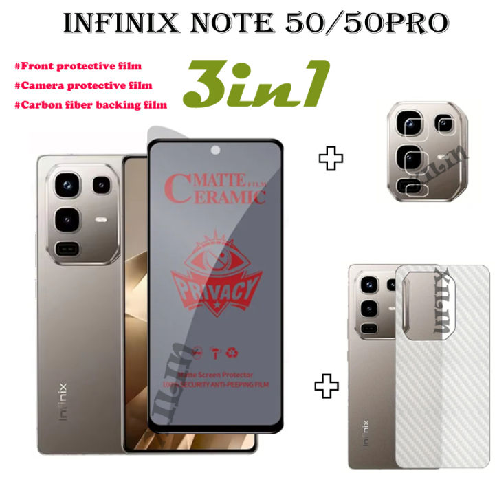 3 in 1 infinix note 50 Pro Privacy Matte soft Tempered Glass film ...