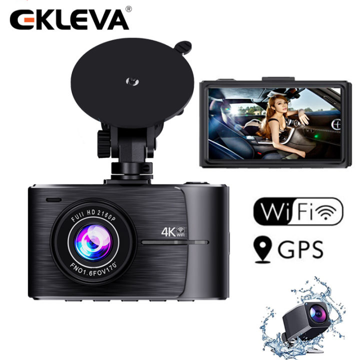 EKLEVA 3 Inch 4K 2160P WIFI GPS Logger Dual Lens Car DVR Novatek 96670 ...