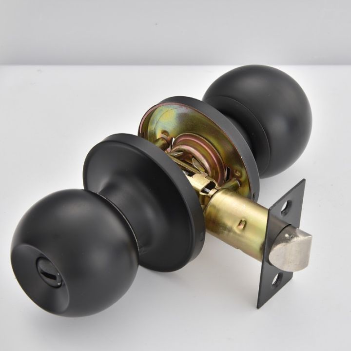 Cylindrical Doorknob Matte Black Lockset Entrance Door Knob Push Lock ...