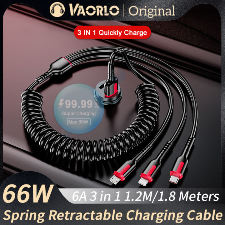VAORLO Original 3 IN 1 Spring Retractable Charging Cable 1.2M 1.8M 6A ...