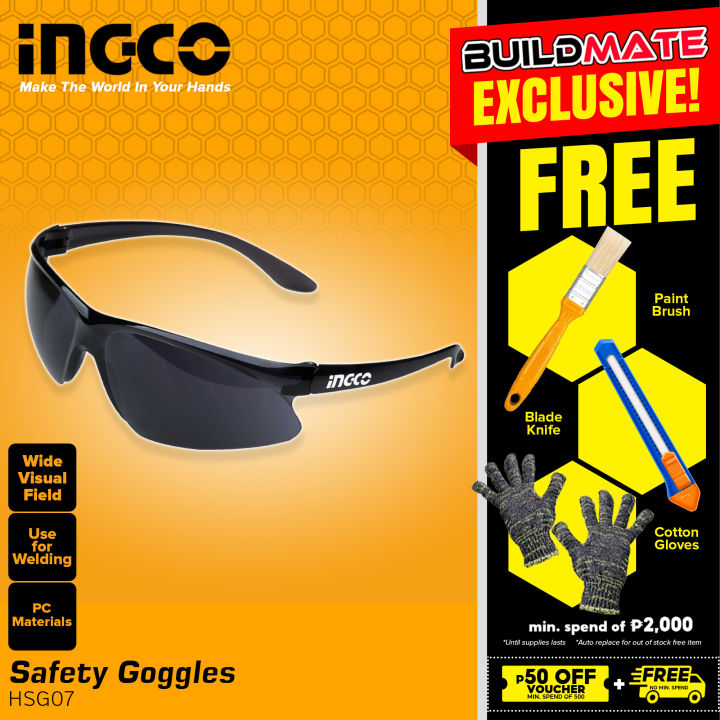 BUILDMATE Ingco Safety Goggles (Wide Visual) Lightweight Eye Protection ...