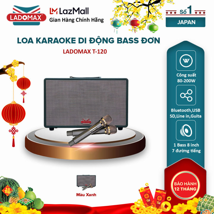Loa Karaoke xách tay Ladomax T-120 | Công suất 400W, Bluetooth 5.0, Bass 20cm, Pin 6h, Thiết kế ...