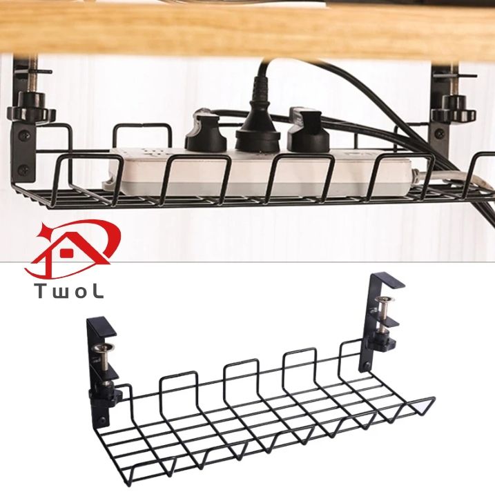 TwoL Under Table Storage Rack Cable Management Tray Desk Socket Holder ...