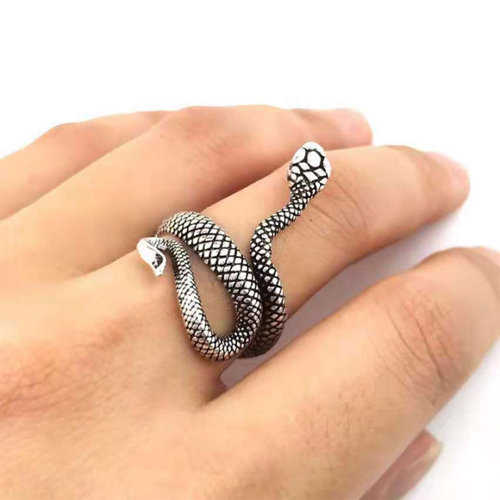 A.one Punk Personality Ring Silver Alloy Animal Snake-shaped Ladies and ...