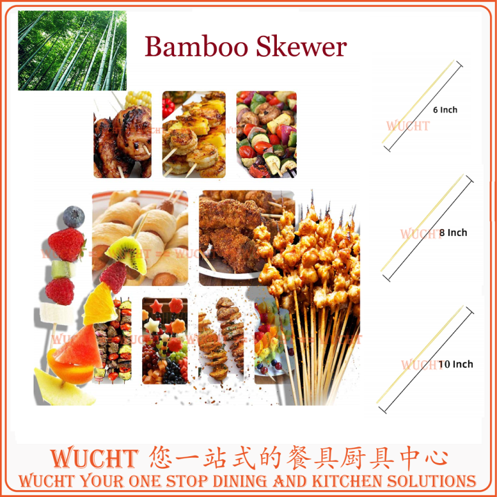 【WUCHT】6" 8" 10" Natural Bamboo Skewer Bamboo Stick Satay Stick for ...