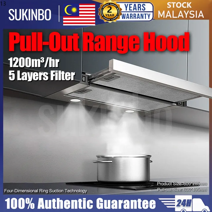 ☆1200m³hr Pull-out Range Hood Kitchen Chimney 600mm Smart Smoke ...