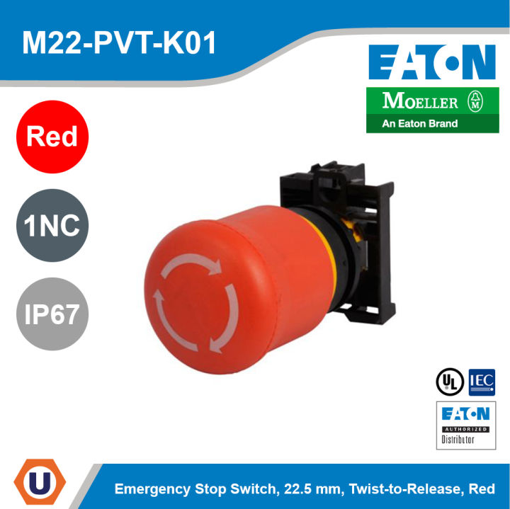 Eaton M22 Twist-To-Release Emergency Stop, Complete Device, Knob, Maintained, Non-illuminated ...