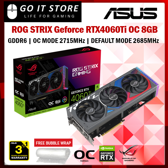 Asus ROG Strix GeForce RTX 4060 Ti 8GB GDDR6 OC Edition Graphic Card (ROG-STRIX-RTX4060TI-O8G ...