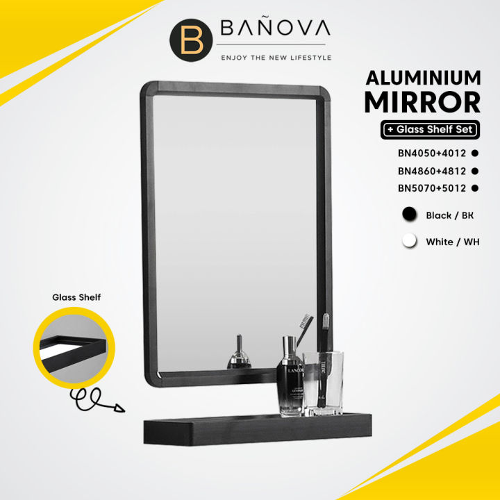 BANOVA Aluminum mirror bathroom / cermin With Glass Shelf /rack Set ...