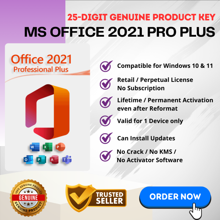 Genuine Lifetime Product Key for MS Office 2021 / 2019 Windows 10 / 11 ...