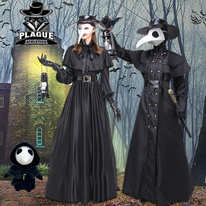 Halloween 6pcs/set Plague Doctor Costume Halloween Medieval Hooded Robe ...