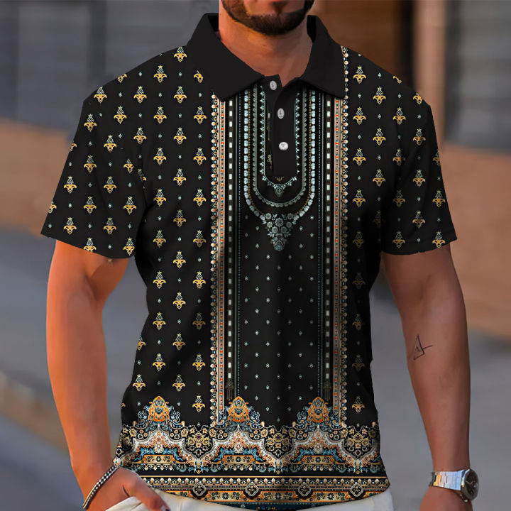 POLO Shirt for Men Boho POLO T-shirt Barong Retro Print Quick-drying ...