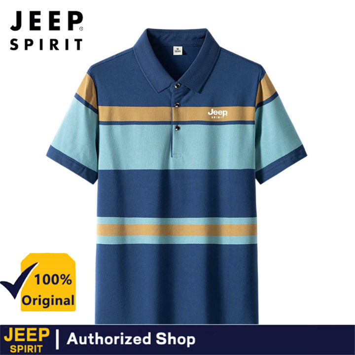 JEEP SPIRIT เสื้อยืดแขนสั้นของผู้ชาย,เสื้อยืดลายทางผ้าฝ้ายบริสุทธิ์ปก ...