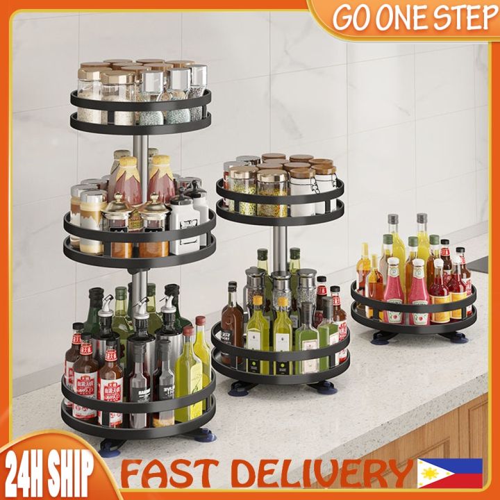 Condiments Storage Organizer Rack 360° Rotating Spice Rack 2/3 Tier ...