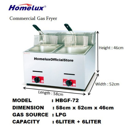 HOMELUX COMMERCIAL GAS FRYER / DOUBLE GAS FRYER HBGF-72 | Lazada