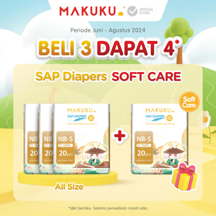 [BELI 3 GRATIS 1 PACK] MAKUKU SAP Diapers Soft Care Pants Ukuran NB-S/M ...
