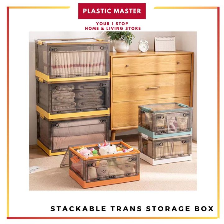 Stackable Transparent Storage Box Folding Double Door Storage Box Large ...